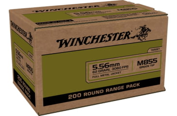 Winchester USA 5.56x45mm NATO 62 grain Green Tip (M855) Full Metal ...
